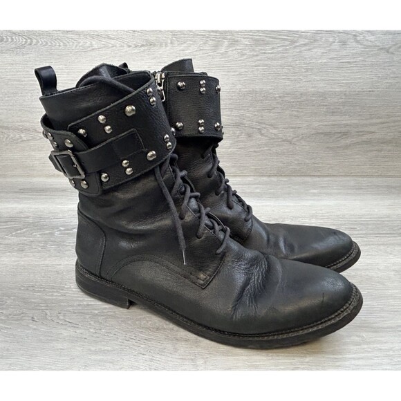 Unbranded | Shoes | Avellini Womens Black Leather Moto Boots Round Toe ...